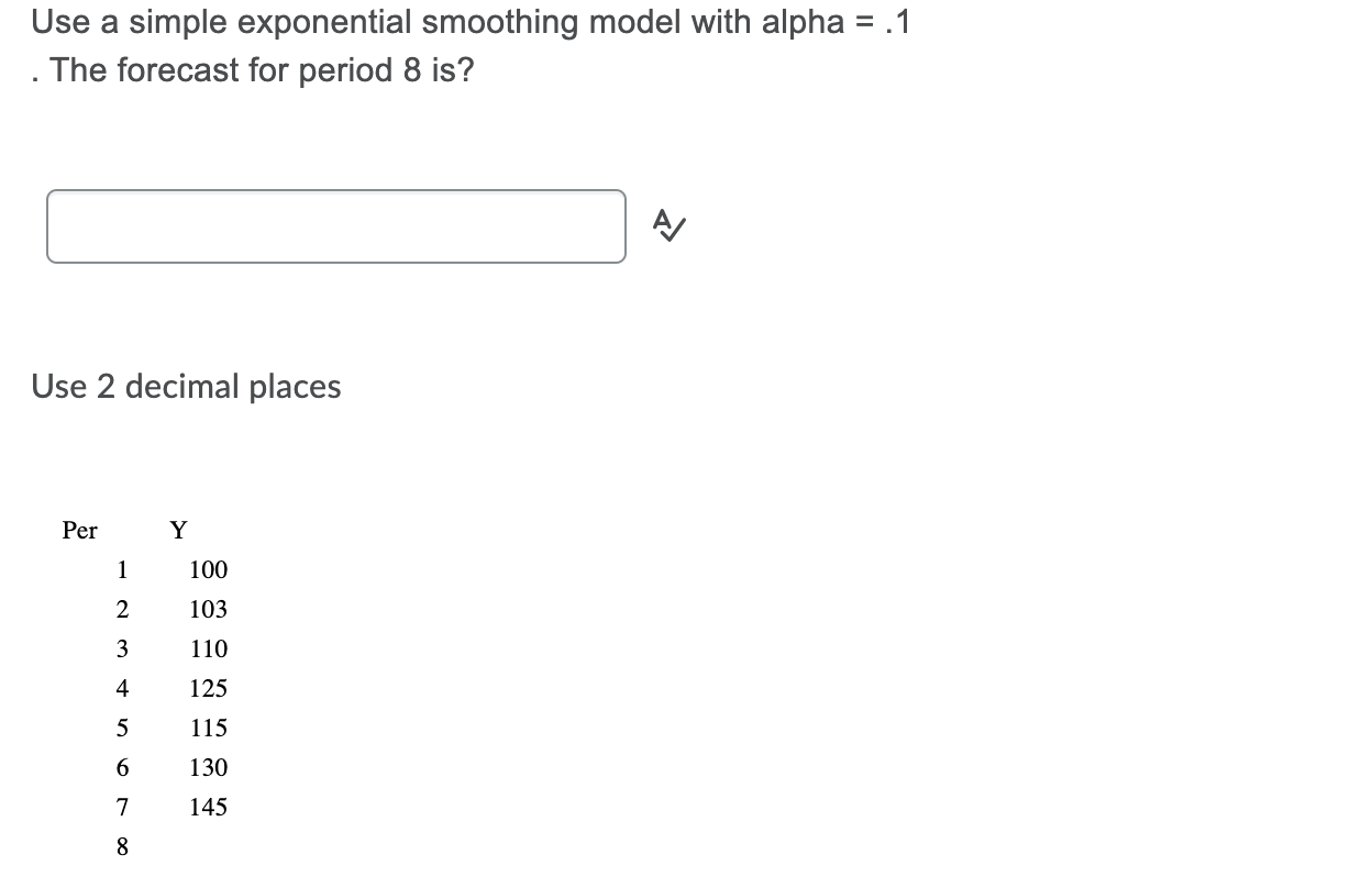 Solved Use a simple exponential smoothing model with alpha = | Chegg.com