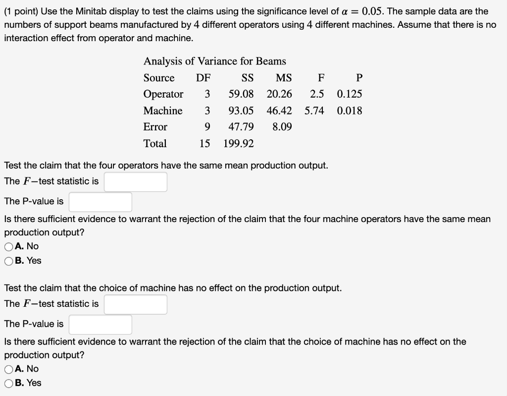 Solved (1 point) Use the Minitab display to test the claims | Chegg.com Solved (1 point) Use the Minitab display to test the claims | Chegg.com
