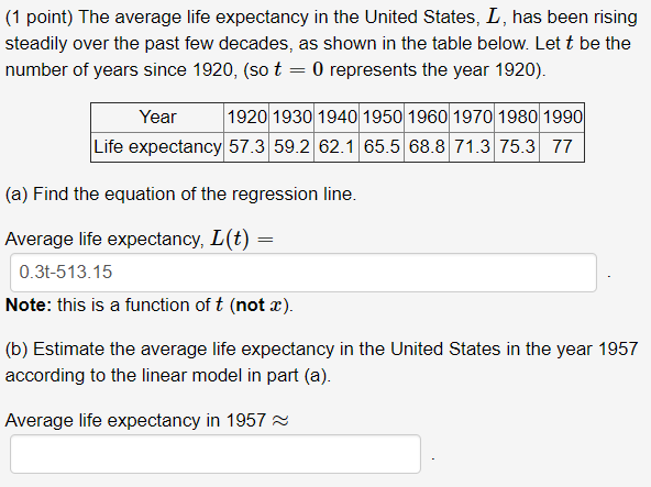 Solved (1 point) The average life expectancy in the United | Chegg.com