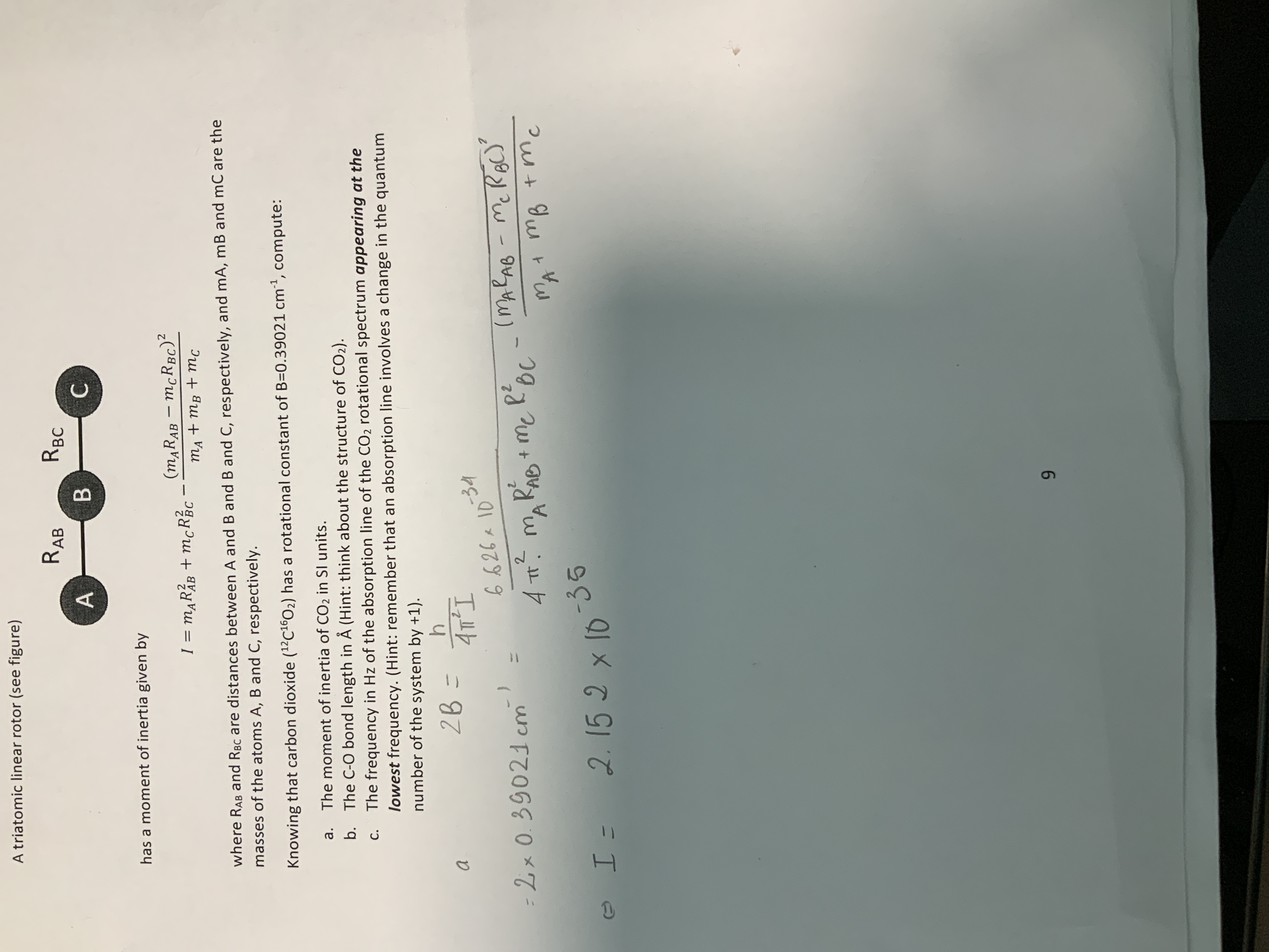 Solved A triatomic linear rotor (see figure) RAB Roc A B C | Chegg.com
