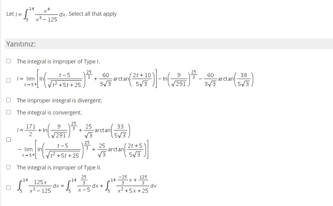 Solved 14 Let S dx Select All That Apply X3 125 Chegg