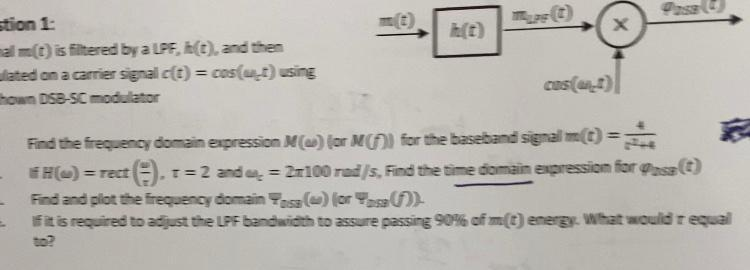 Solved 1- find frequency domain expression m(w) for the m(t) | Chegg.com