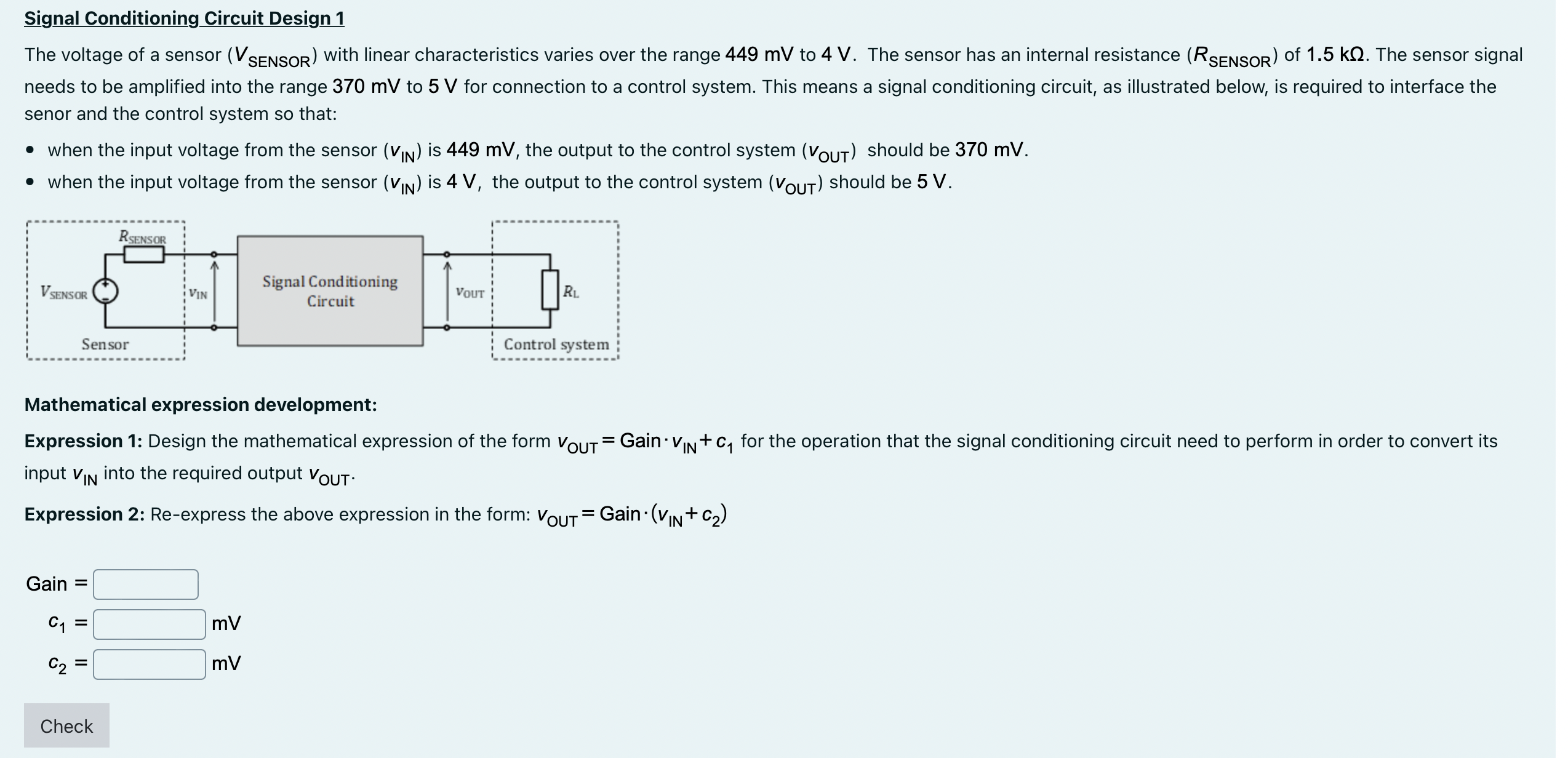 Solved The voltage of a sensor (VSENSOR ) with linear | Chegg.com