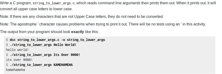 Solved Write a C program, string_to_lower_args.c, which | Chegg.com