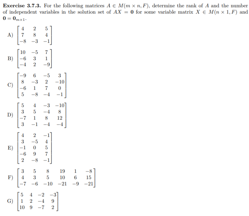 Solved Exercise 3.7.3. For the following matrices A E M(m | Chegg.com
