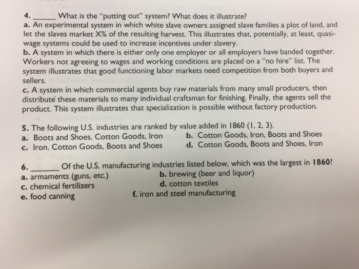 What is the "putting out" system? What does it | Chegg.com