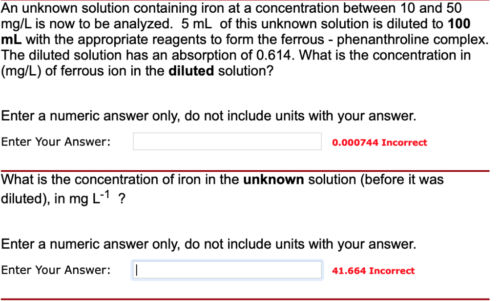 Solved 1. An unknown solution containing iron at a | Chegg.com