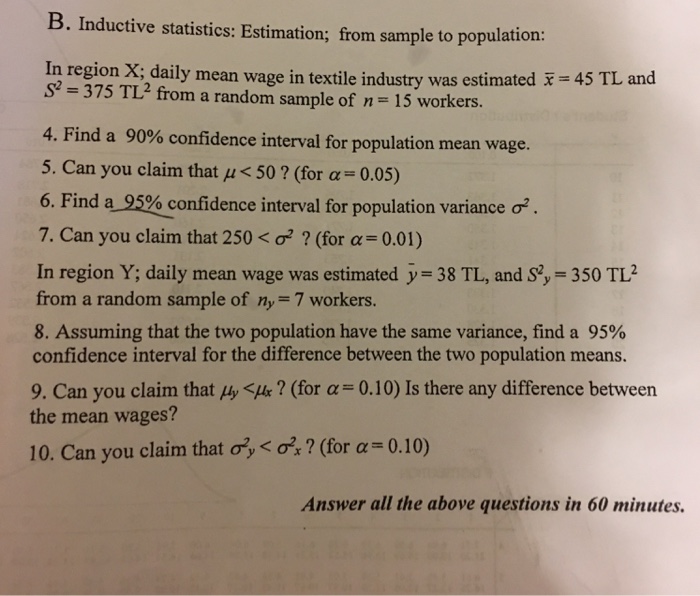 Solved Inductive statistics: Estimation: from sample to | Chegg.com