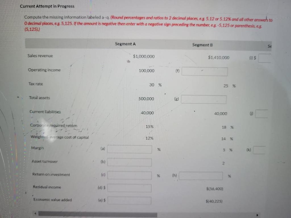 Solved Current Attempt in Progress Compute the missing | Chegg.com