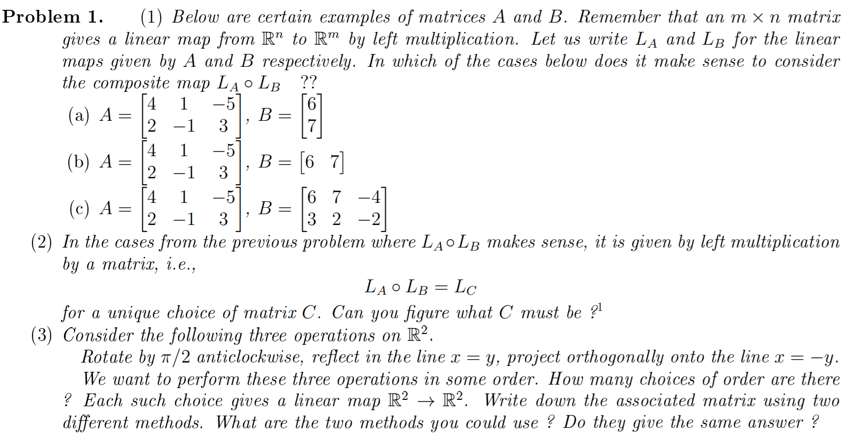 Solved -5 B= 2 = 2 -5 = Problem 1. (1) Below are certain | Chegg.com