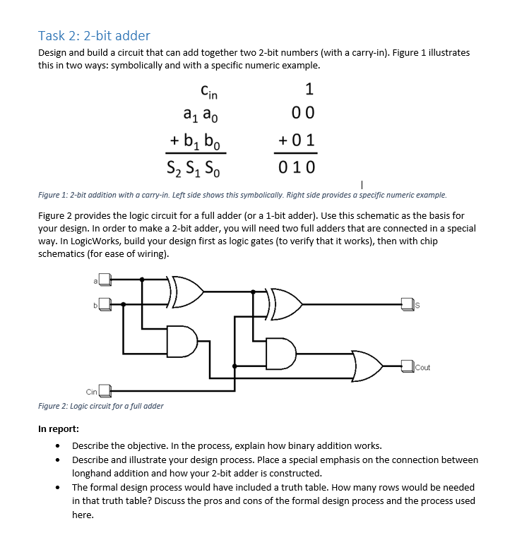 Solved Task 2 2 Bit Adder Design And Build A Circuit That 