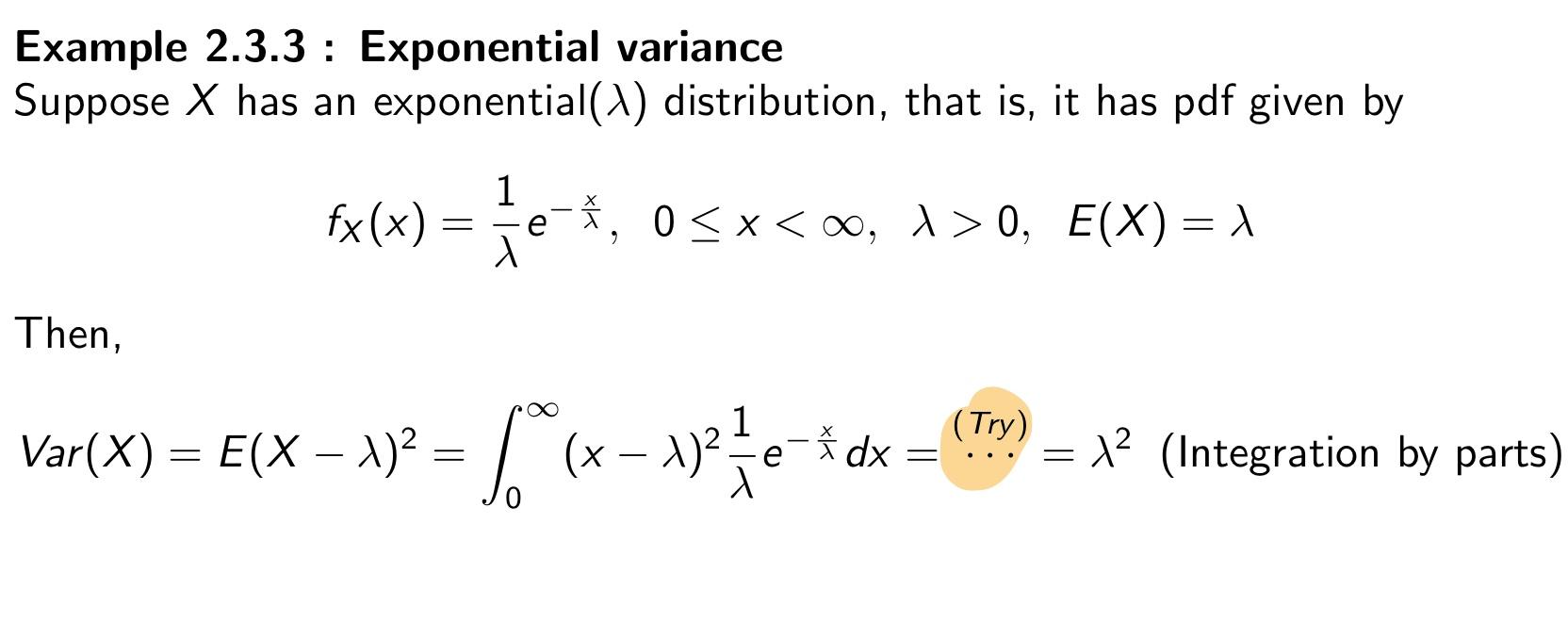 Solved Example 2.3.3 : Exponential variance Suppose X has an | Chegg.com