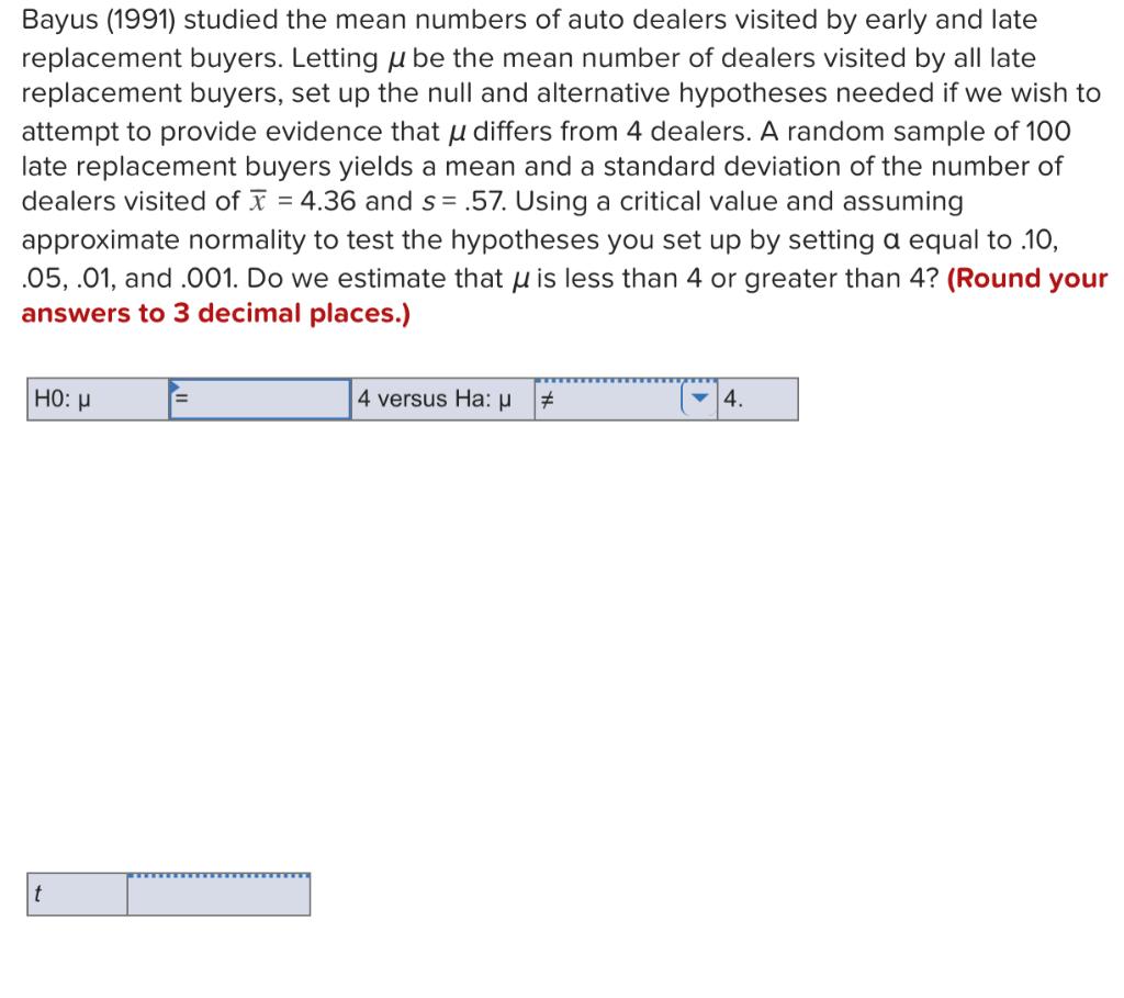Solved Bayus (1991) studied the mean numbers of auto dealers | Chegg.com