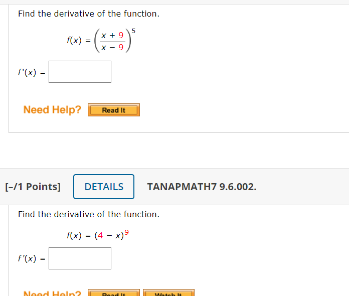 Solved Find the derivative of the function. f(x)=(x−9x+9)5 | Chegg.com