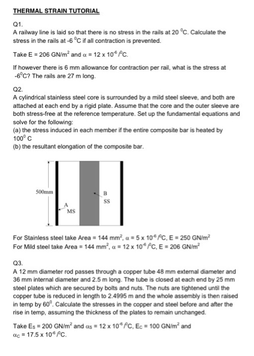 Solved THERMAL STRAIN TUTORIA Q1 A railway line is laid so | Chegg.com