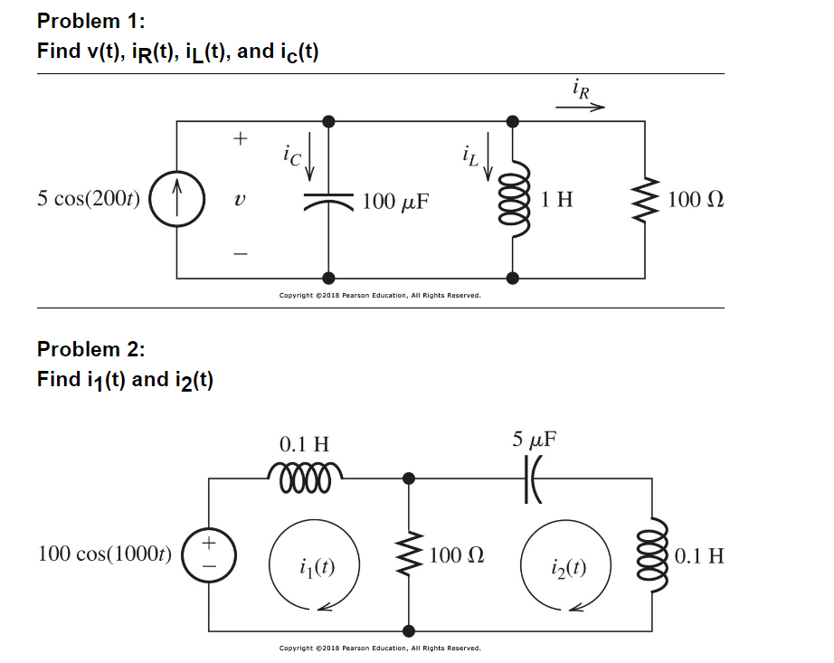Solved Problem 1: Find v(t), iR(t), iL(t), and ic(t) Problem | Chegg.com