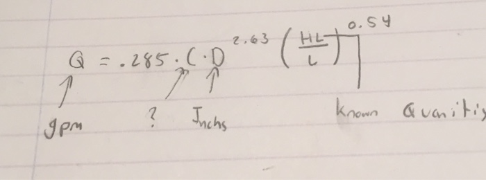 Solved How to solve for C in the hazen-Williams equation Q | Chegg.com