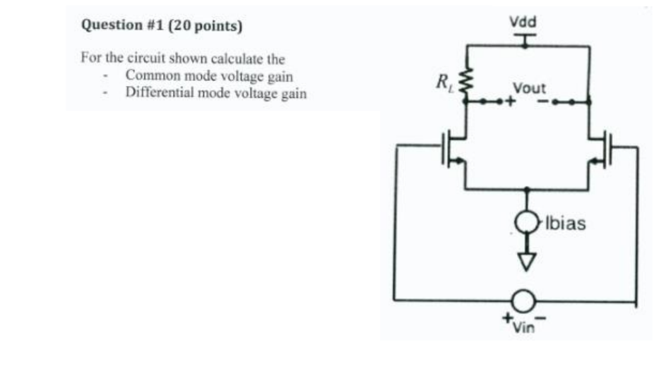 Solved Question #1 (20 points) Vdd For the circuit shown | Chegg.com