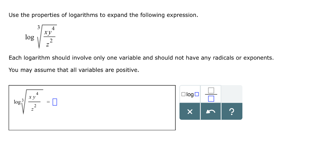 Solved Use the properties of logarithms to expand the | Chegg.com
