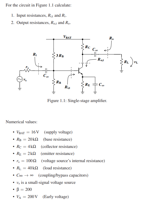 Solved For the circuit in Figure 1.1 calculate: 1. Input | Chegg.com
