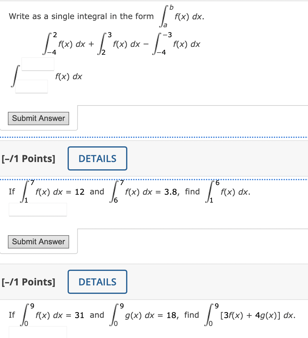 Solved Write as a single integral in the form ∫abf(x)dx. | Chegg.com