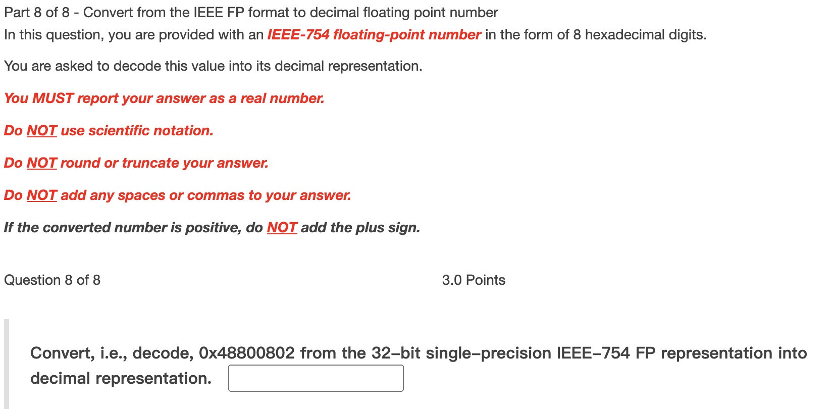 Solved Part 8 of 8 - Convert from the IEEE FP format to | Chegg.com