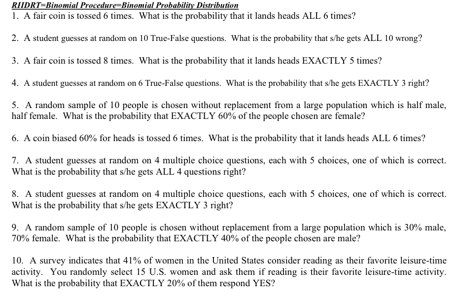 Solved RIIDRT = Binomial Procedure = Binomial Probability | Chegg.com