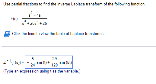 Solved Use partial fractions to find the inverse Laplace | Chegg.com