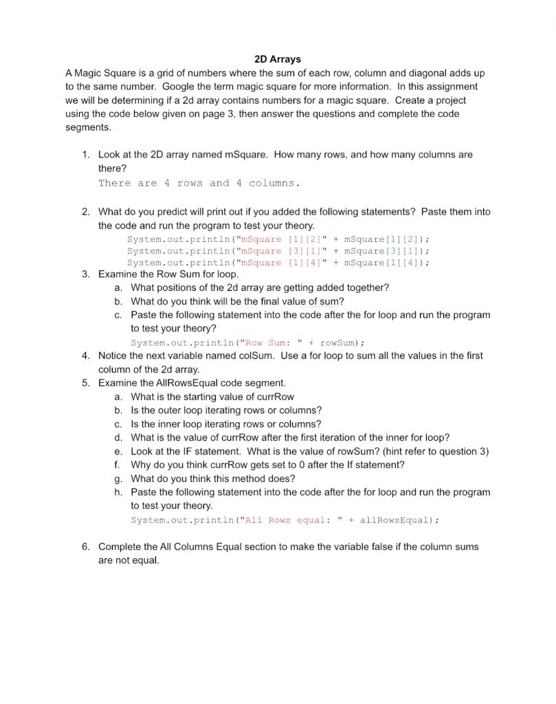 Solved 2D Arrays A Magic Square is a grid of numbers where | Chegg.com