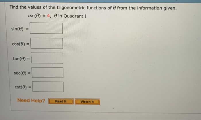 Solved Find the values of the trigonometric functions of θ | Chegg.com