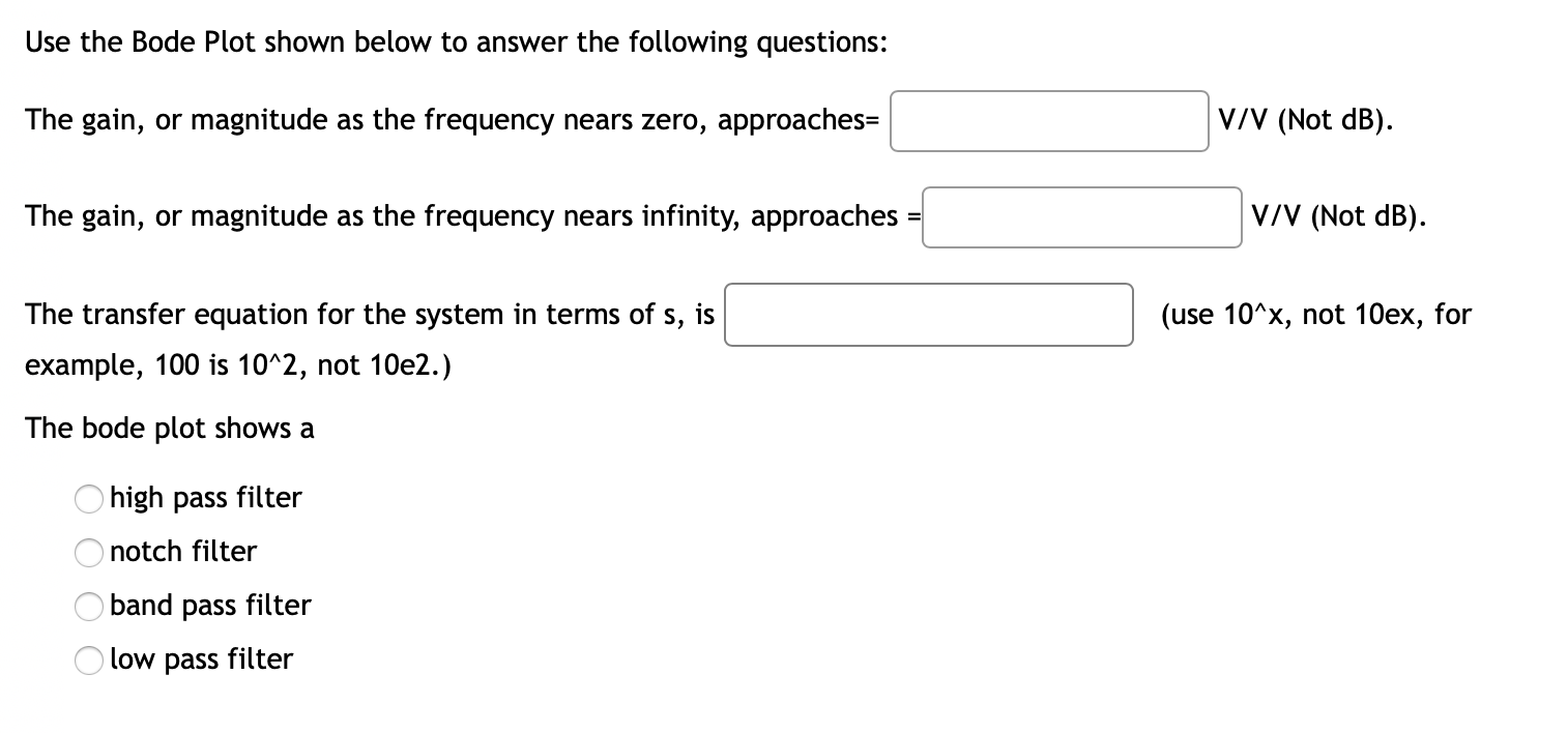 Solved Use the Bode Plot shown below to answer the following | Chegg.com