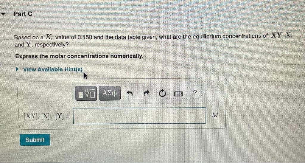 Solved Based on a Kc value of 0.150 and the data table | Chegg.com