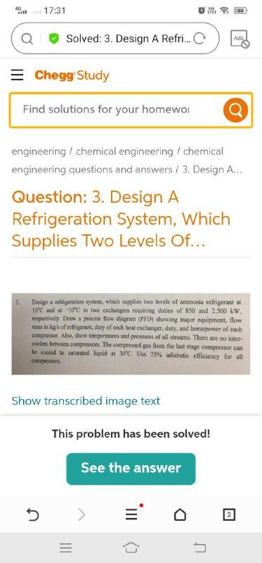 Solved GG 17:31 а Q Solved: 3. Design A Refri... Ads = Chegg | Chegg.com