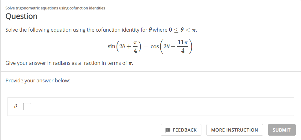 Solved Solve trigonometric equations using cofunction | Chegg.com