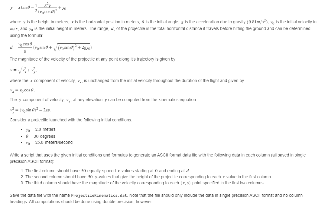 Solved Projectile Kinematics File (matrix creation from | Chegg.com