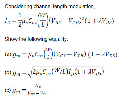 Solved Considering channel length modulation, | Chegg.com