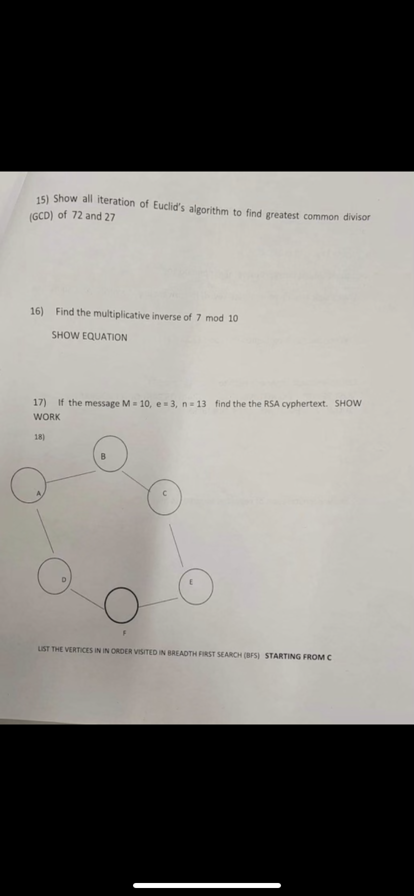 Solved 15) Show all iteration of Euclid's algorithm to find | Chegg.com