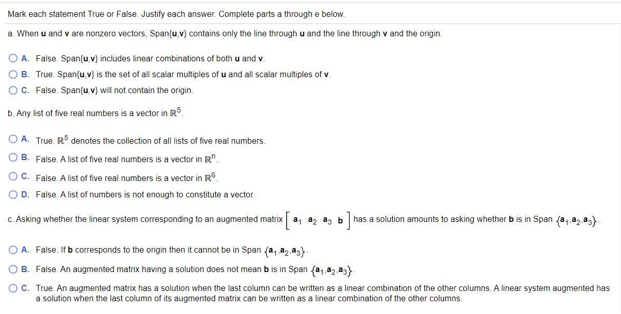 Solved Mark each statement True or False. Justify each | Chegg.com