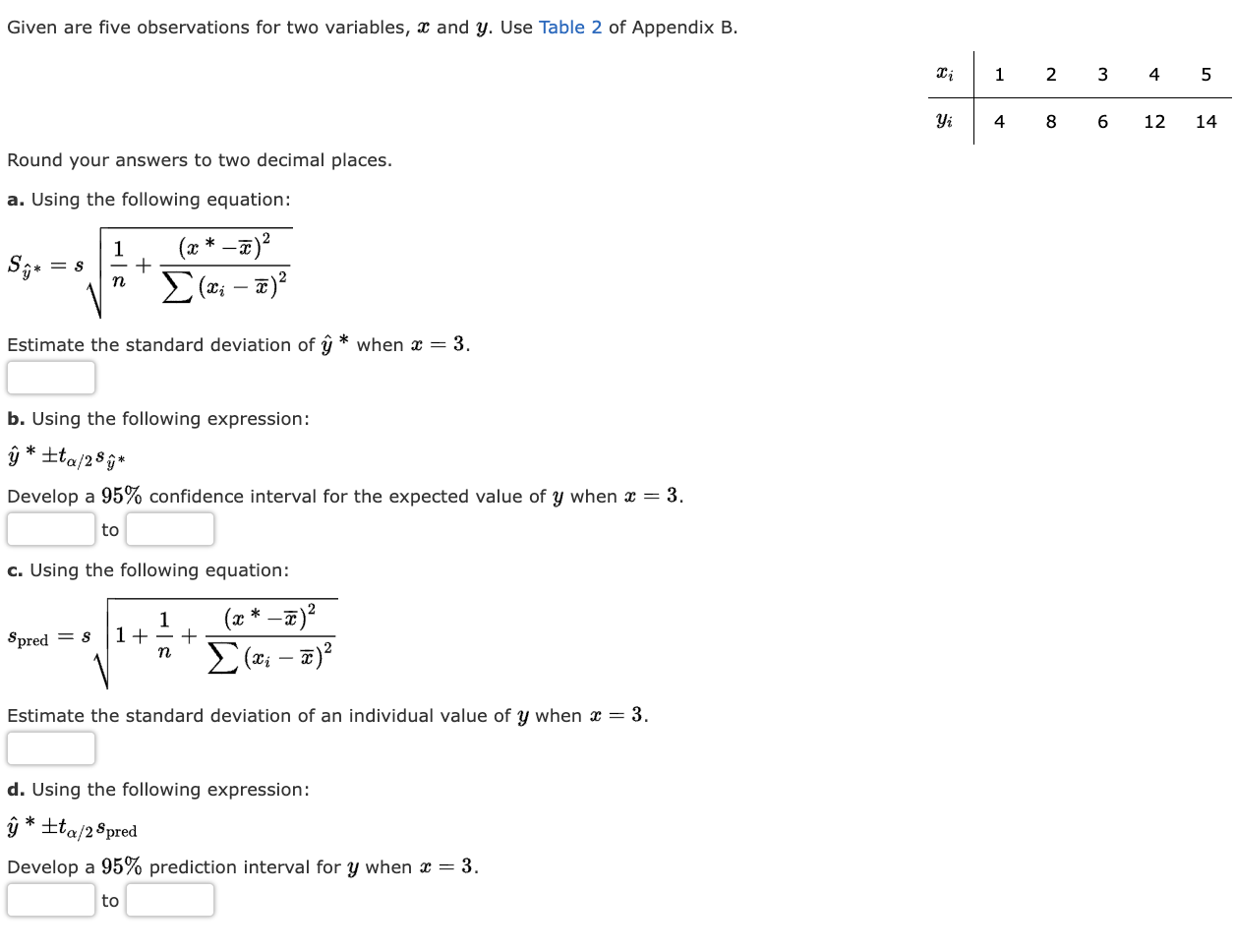 Solved Given are five observations for two variables, x and | Chegg.com