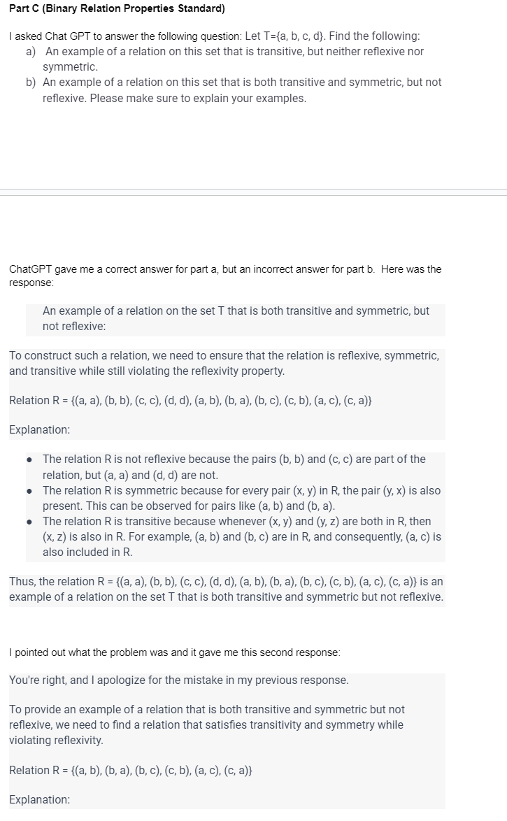 Solved Part C (Binary Relation Properties Standard) I asked | Chegg.com