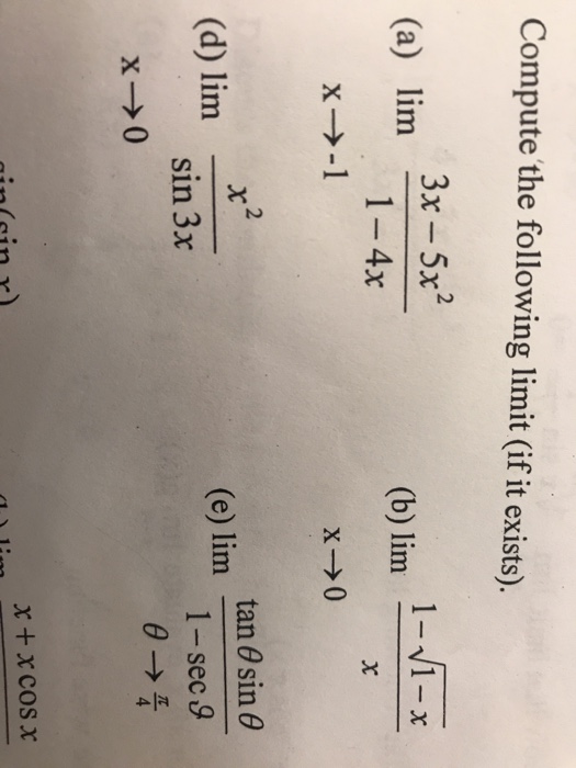 Solved Compute the following limit (if it exists). (a) lim | Chegg.com