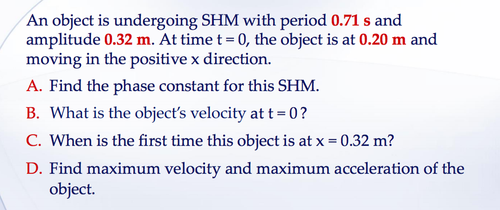 Solved An object is undergoing SHM with period 0.71 s and | Chegg.com