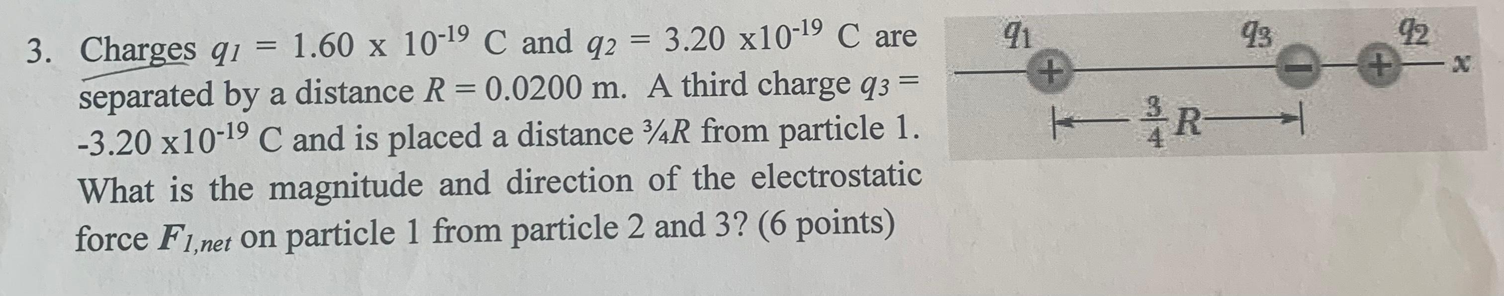 Solved 3. Charges q1=1.60×10−19C and q2=3.20×10−19C are | Chegg.com