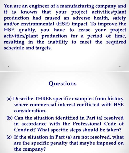 Solved You are an engineer of a manufacturing company and it | Chegg.com