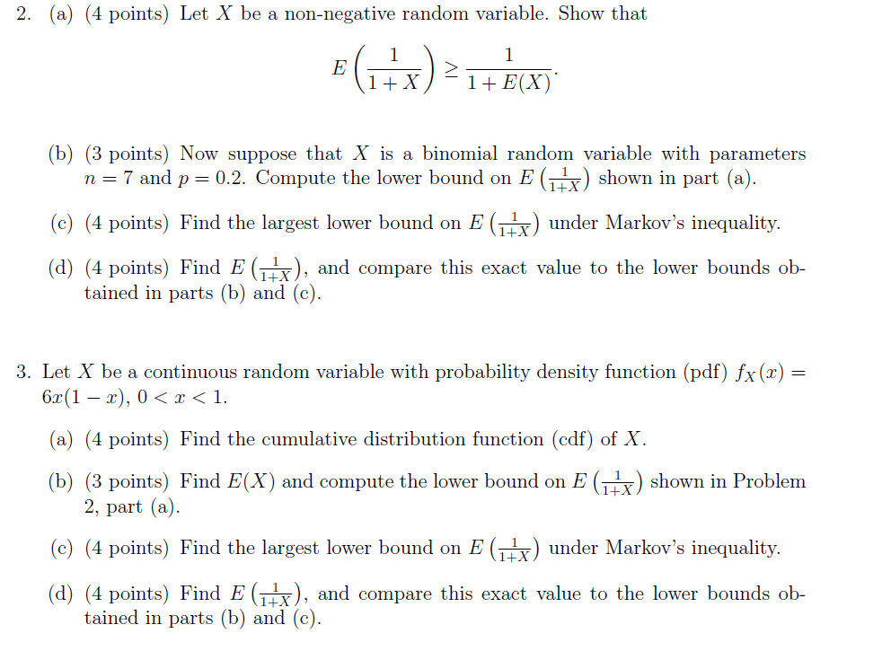 Solved 2. (a) (4 points) Let X be a non-negative random | Chegg.com