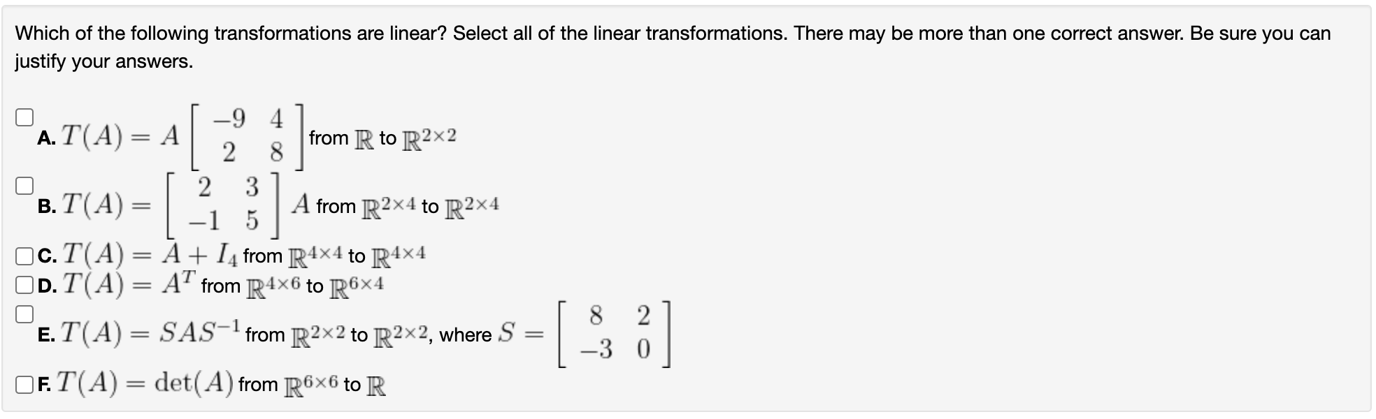 Which of the following transformations are linear? | Chegg.com