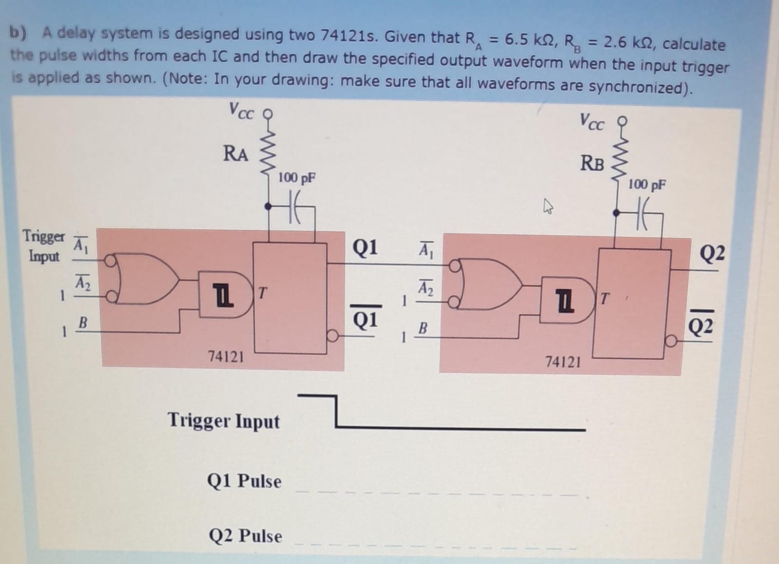 Solved b) ﻿A delay system is designed using two 74121s. | Chegg.com