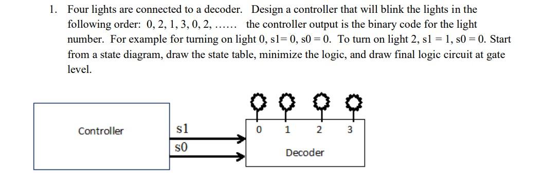 Solved 1. Four lights are connected to a decoder. Design a | Chegg.com
