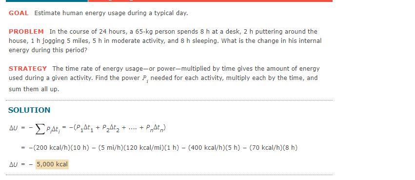 GOAL Estimate human energy usage during a typical | Chegg.com
