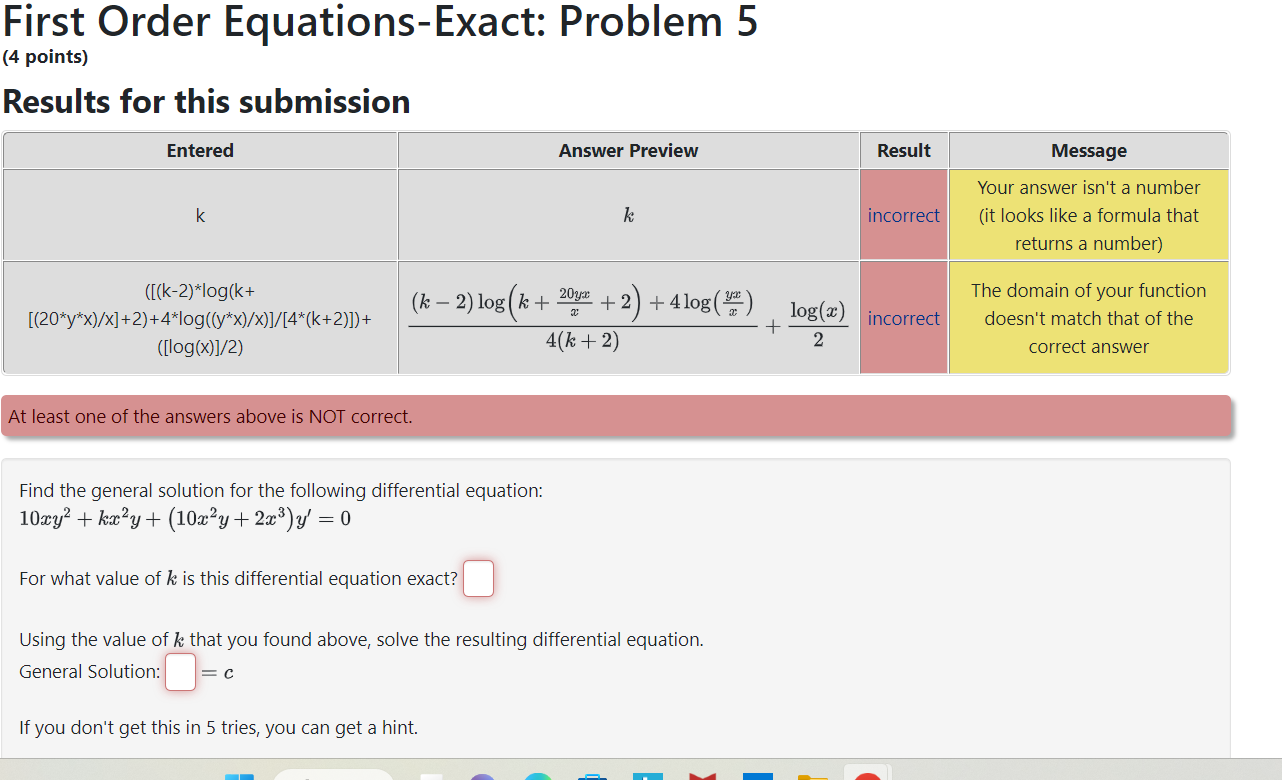 Solved First Order Equations Exact Problem 5 4 Points